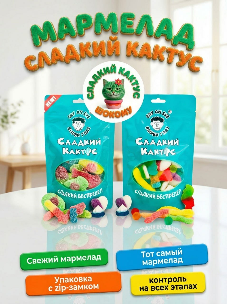 Мармелад жевательный кислый + сладкий, подарочный набор, ассорти конфет Cry an eye 2шт по 100гр