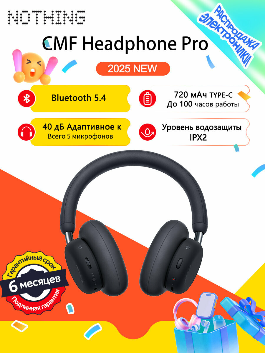 Наушники Nothing CMF Headphone Pro, 720mAh,40dB ANC, BT5.4, Темно-серый