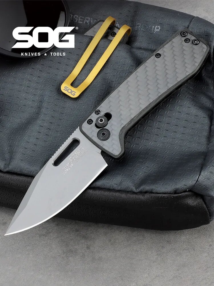 SOG Ultra XR, Складные ножи, Рукоятка из углеродного волокна, Титановый зажим для кармана/денег, Серый