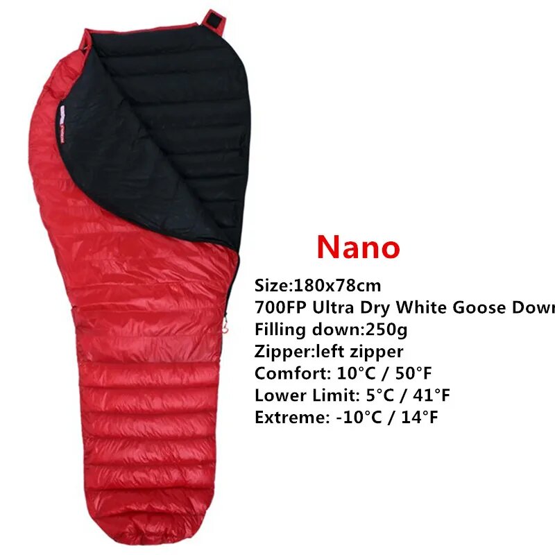 AEGISMAX Nano красный пуховый спальник 78cm, 250g