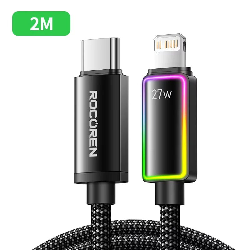 Rocoren Кабель USB-C - Lightning 27W с подсветкой 2M