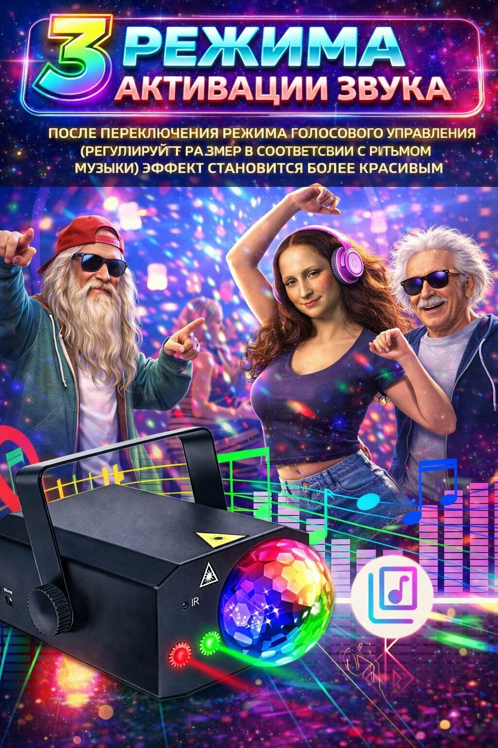 Лазерный проектор с эффектами диско-шара яркая светомузыка для дома и вечеринок