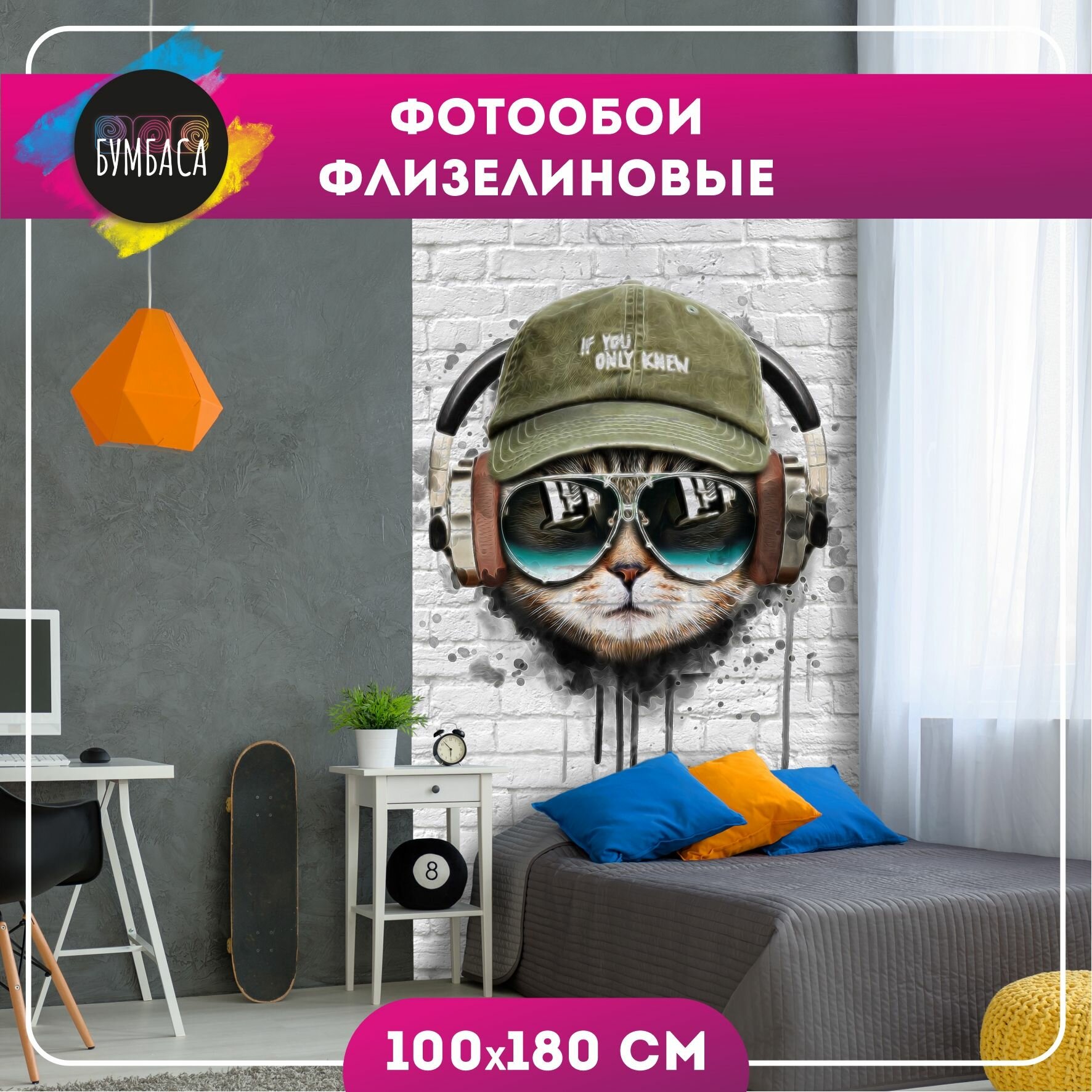 Фотообои флизелиновые Кот. Граффити 100х180 см