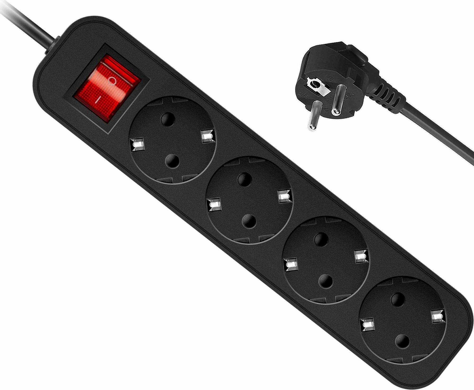 Удлинитель с заземлением Defender G418, 1.8 м, с выключателем, 4 розетки, черный