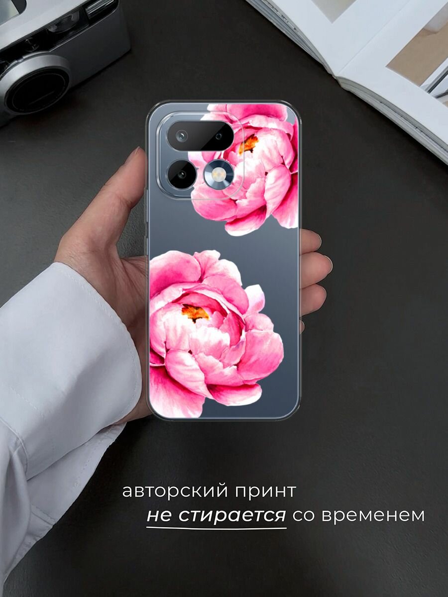 Чехол на Realme 16 Pro / Реалме 16 Про с принтом Open peonies, прозрачный — фото 1
