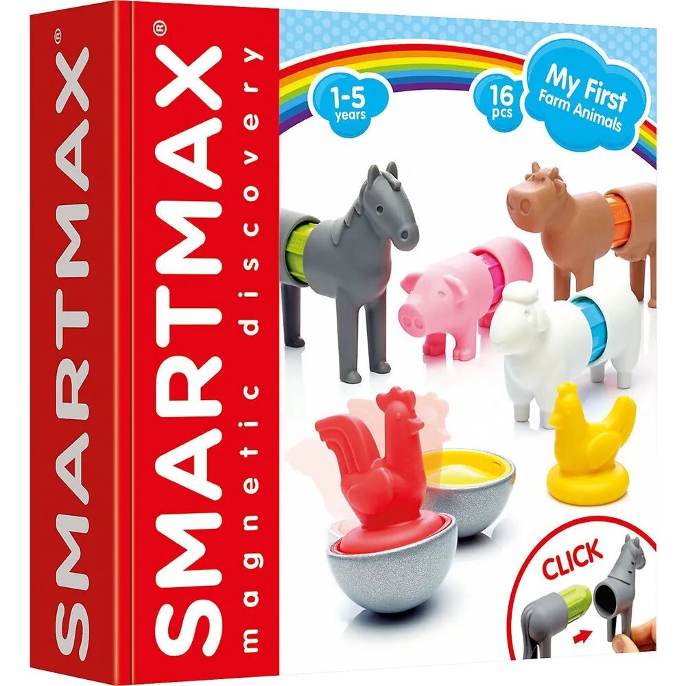 Магнитный конструктор SMARTMAX My First Farm Animals 16 шт. для детей от 1 года. Развивающие игрушки для малышей.