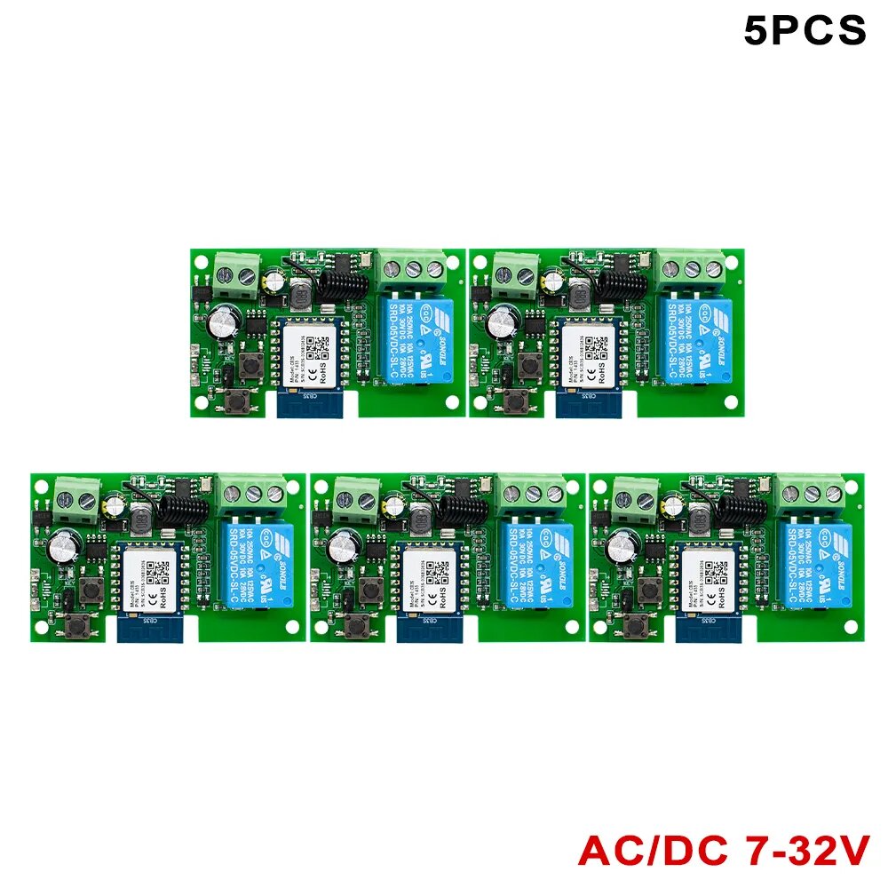 5шт/упак.1 канал Tuya WIFI умные ворота гаража электрические двери доступа мотор переключатель, DC 12 В 24 В 32 В импульсный модуль реле, Голосовое управлениеRF 433 функция