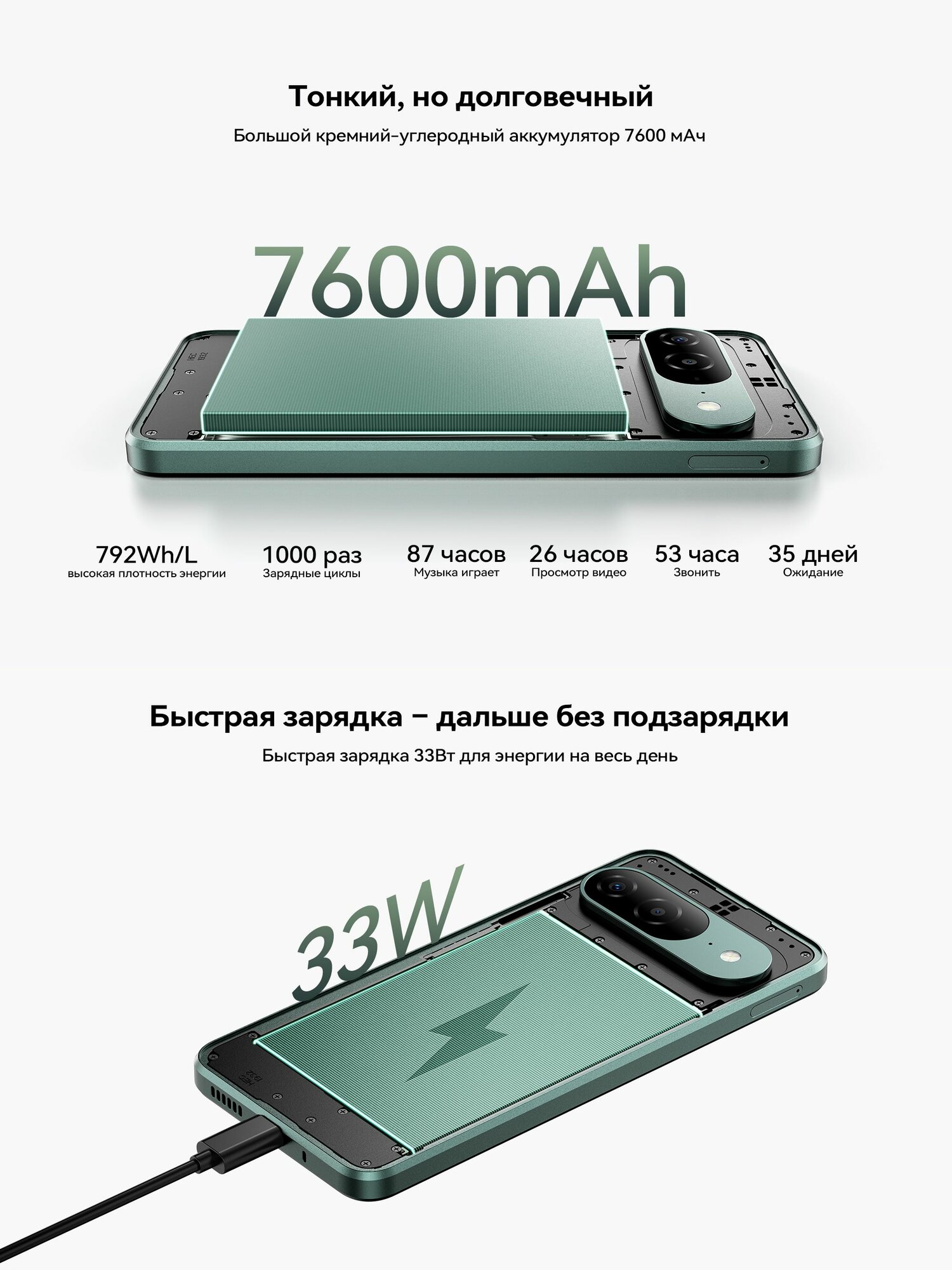 Смартфон Doogee B10 Android 16, 48 ГБ / 256 ГБ,7600 мАч батарея, Helio G100, IP68 защита, Зелёный — фото 1