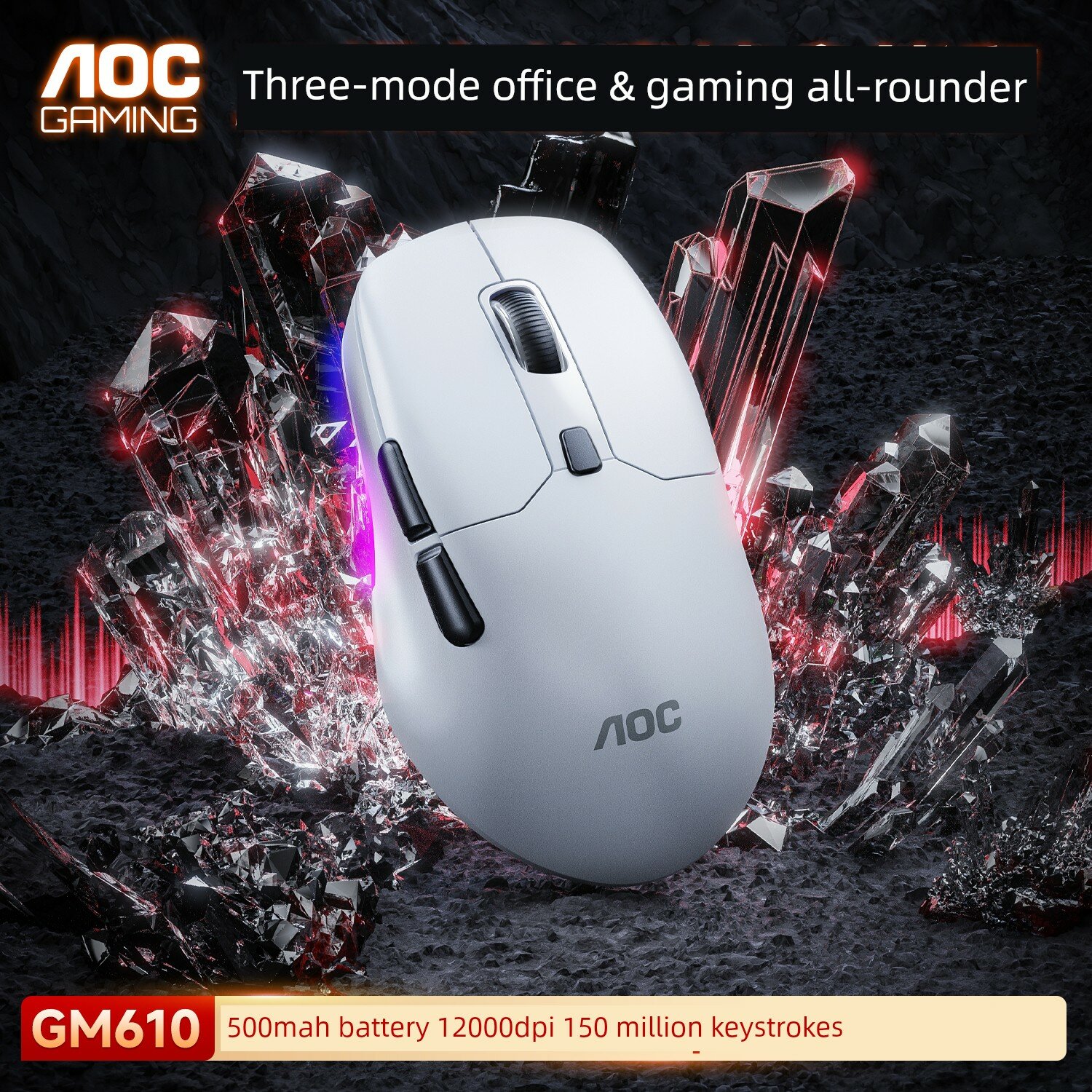 AOC PAW3311 Беспроводная игровая мышь 12000 DPI Bluetooth 2.4ГГц Проводная для ПК Ноутбука Игры Белый с Включенным