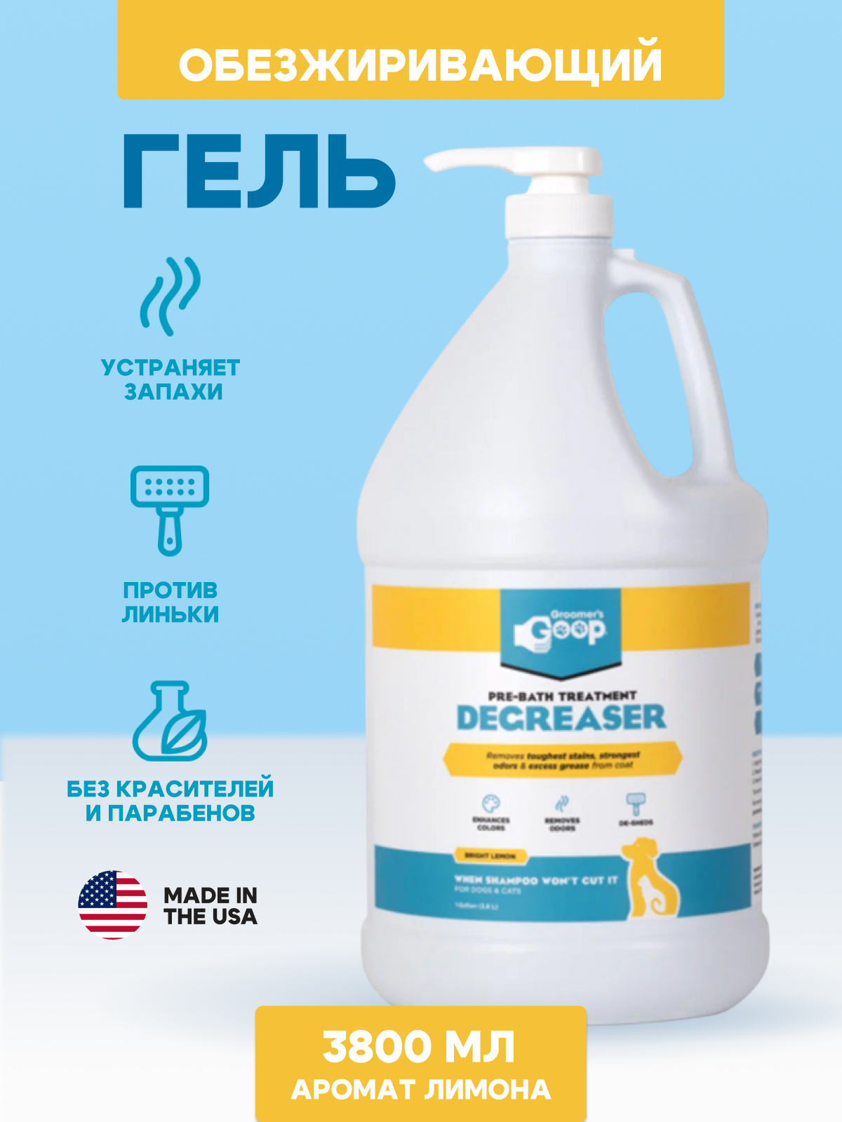 Groomer`s Goop Degreaser Liquid Обезжиривающий гель для шерсти галлон 3,8л