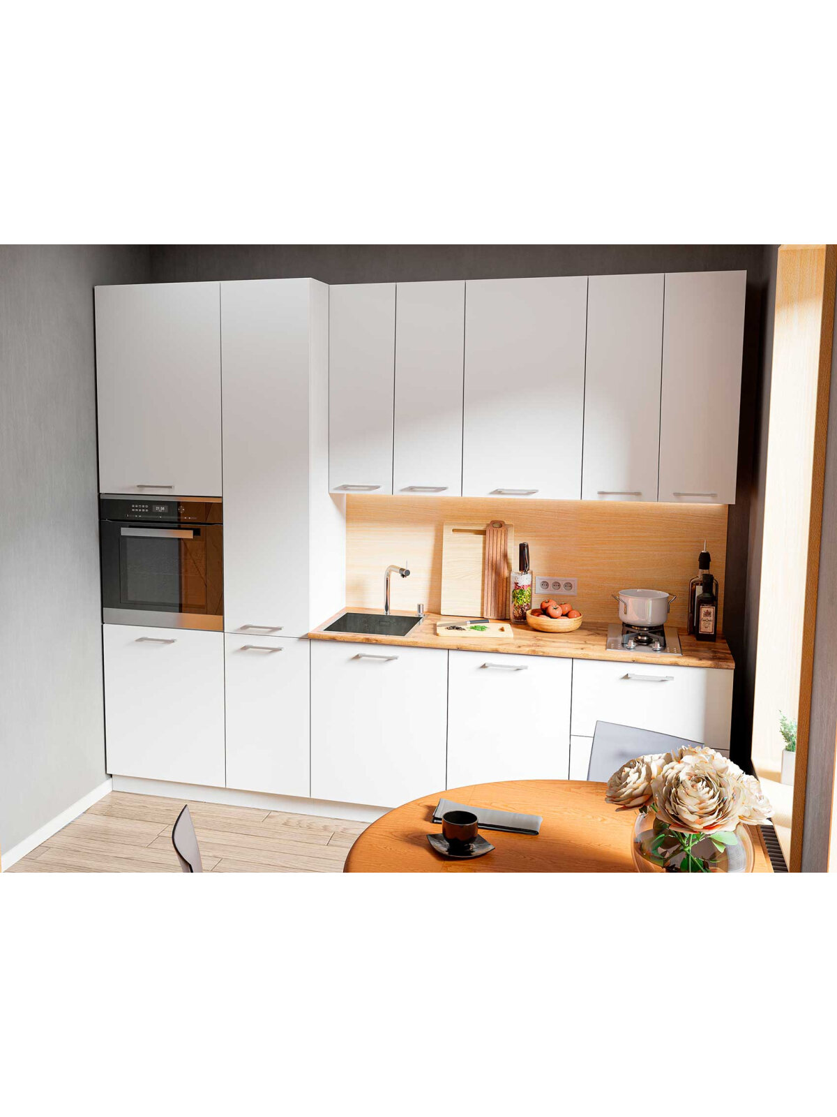 Белая кухня 2.7 метра "Катрин" Huge Mebel. Ширина 2700. Кухонные гарнитуры