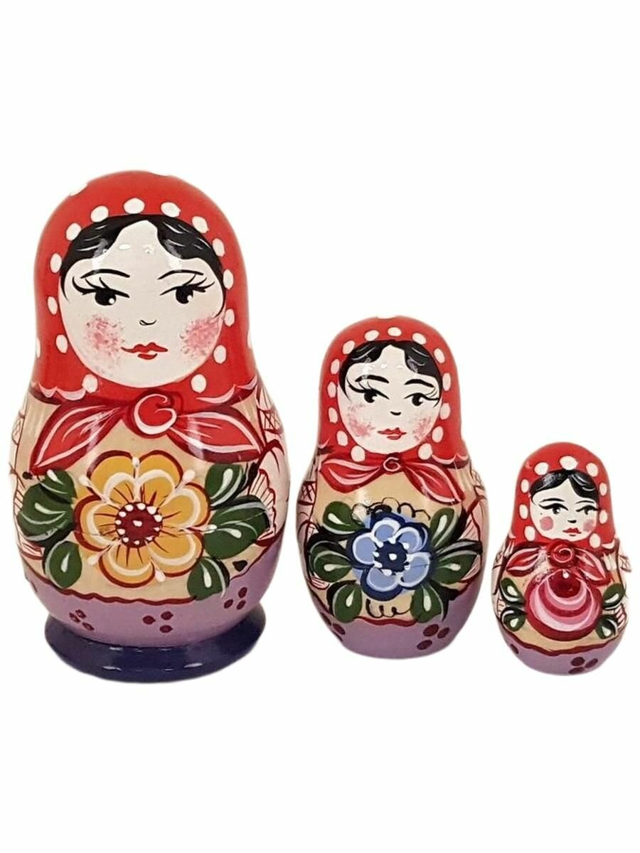 Матрешка 3 предмета Зима-Лето-2, Городецкая роспись, ручная авторская работа