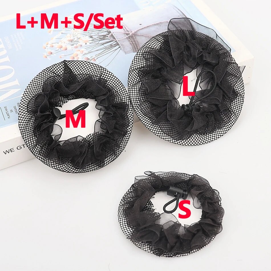 Черная сетка для волос L+M+S, набор из 3 шт.