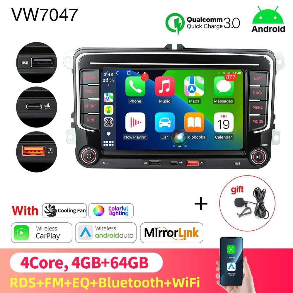 7-дюймовая Автомобильная Магнитола Для VW Volkswagen Passat Polo Golf С CarPlay, Android Only Radio