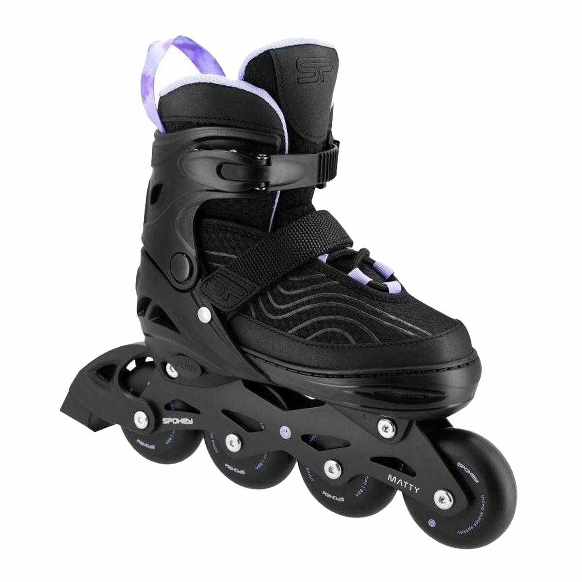 DECATHLON роликовые коньки Spokey Matty Inline, черный/королевский фиолетовый, размер 39/42, грузоподъемность 100 кг