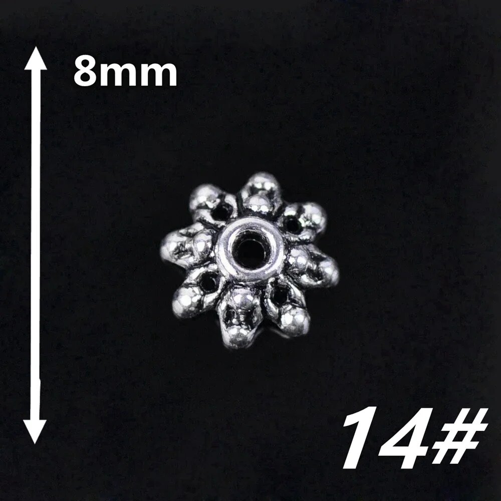Бусина цветочная металлическая, 8 мм, 14 Tibetan Silver