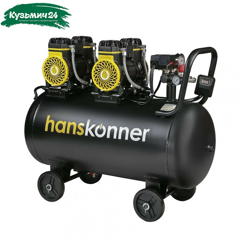 Компрессор безмасляный Hanskonner HAC1002, 2.9 кВт, ресивер 100 л, 500 л/мин