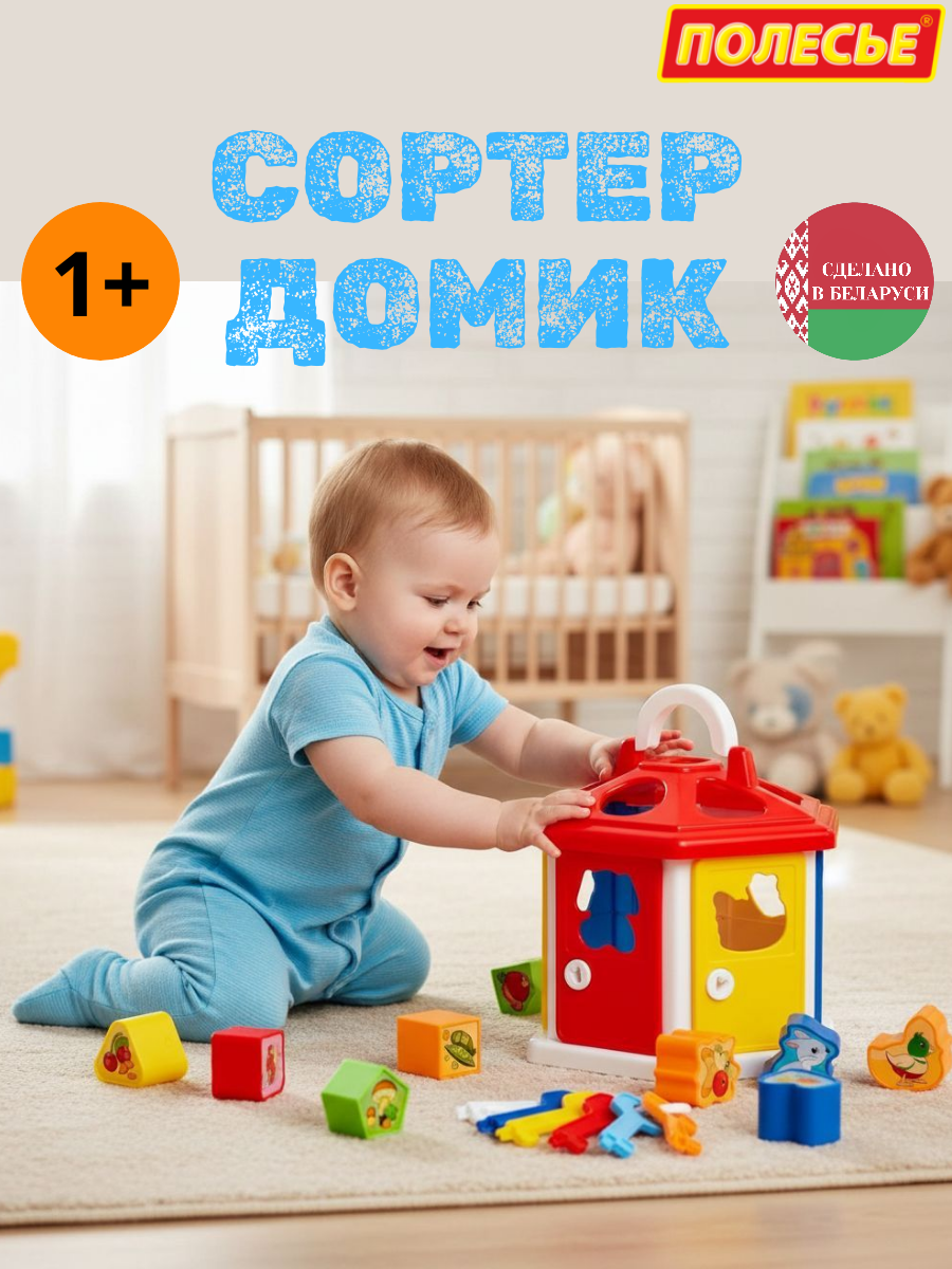 Сортер "Полесье" - "Логический домик" (в сеточке), развивающая игрушка для малышей