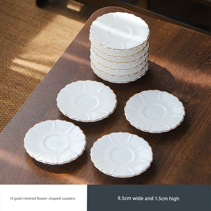 Серебристо-белые керамические чайные подставки с золотым ободком и цветочным узором, набор из 10 шт, 95x15 см,