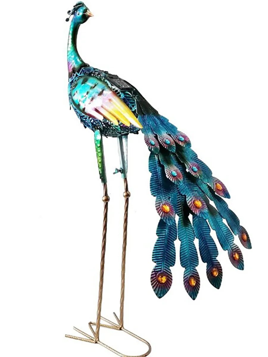 Фигурка садовая Azure Peacock, павлин с подсветкой на солнечной батарее