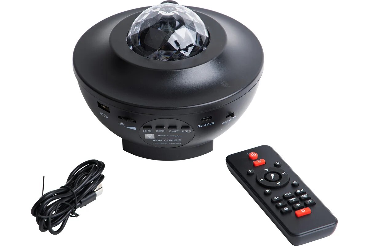 Светодиодный светильник‑проектор Volpe ULI‑Q333 6W/RGBW BLACK – звёздное небо, Bluetooth, USB‑портом и динамиками для дома и музыки