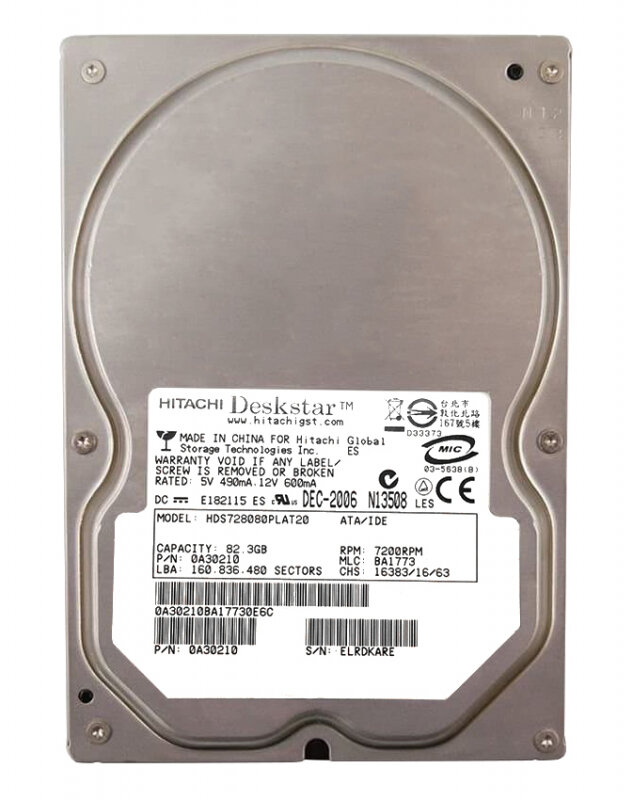 Жесткий диск Hitachi HDS728080PLAT20 82,3Gb 7200 IDE 3.5" HDD