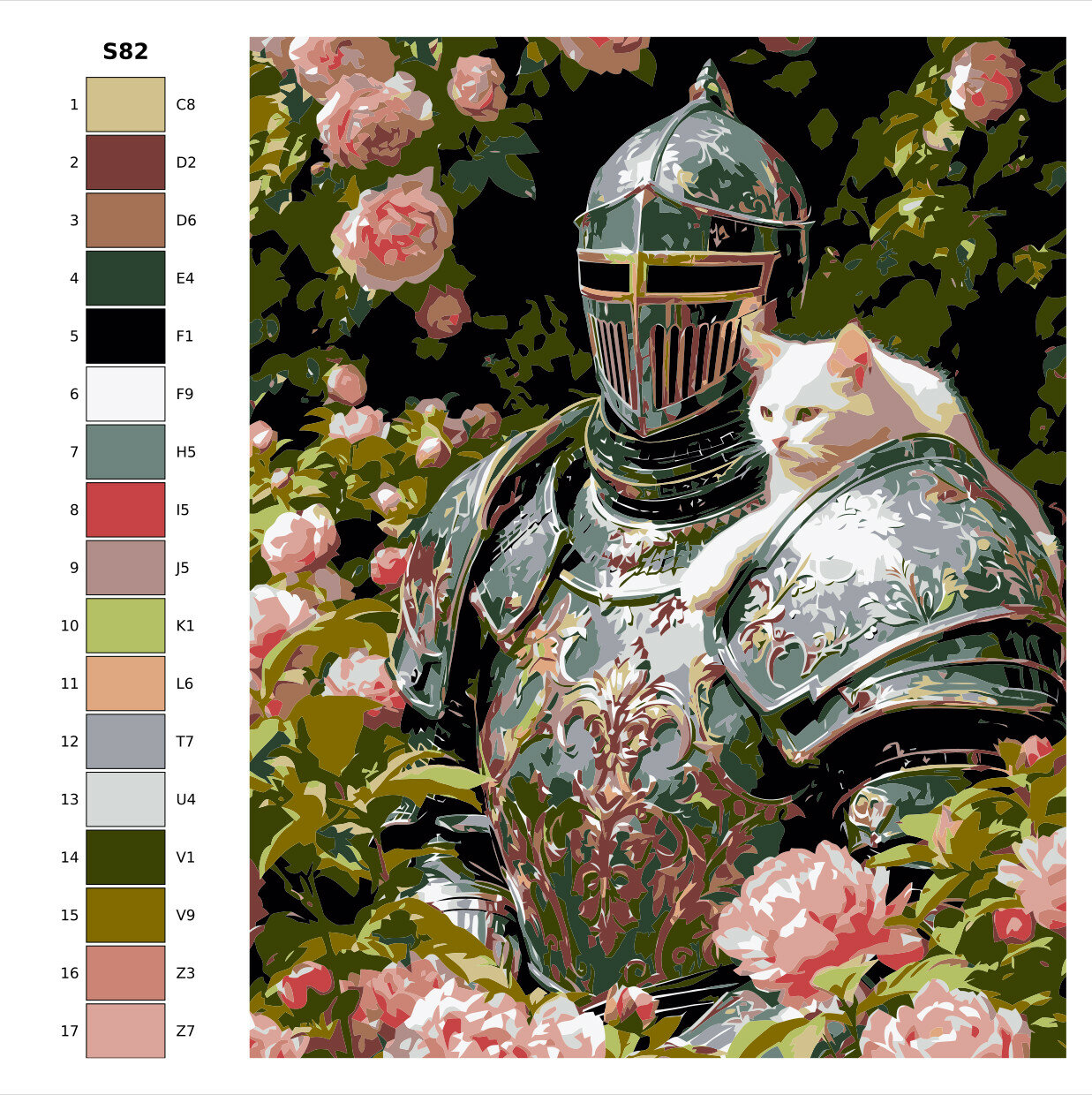 Картина по номерамS82 "Рыцарь с котиком" 40X50