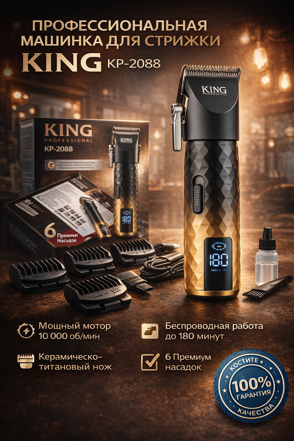 Машинка для стрижки волос KING KP-2088 профессиональная от магазина Prog Tech