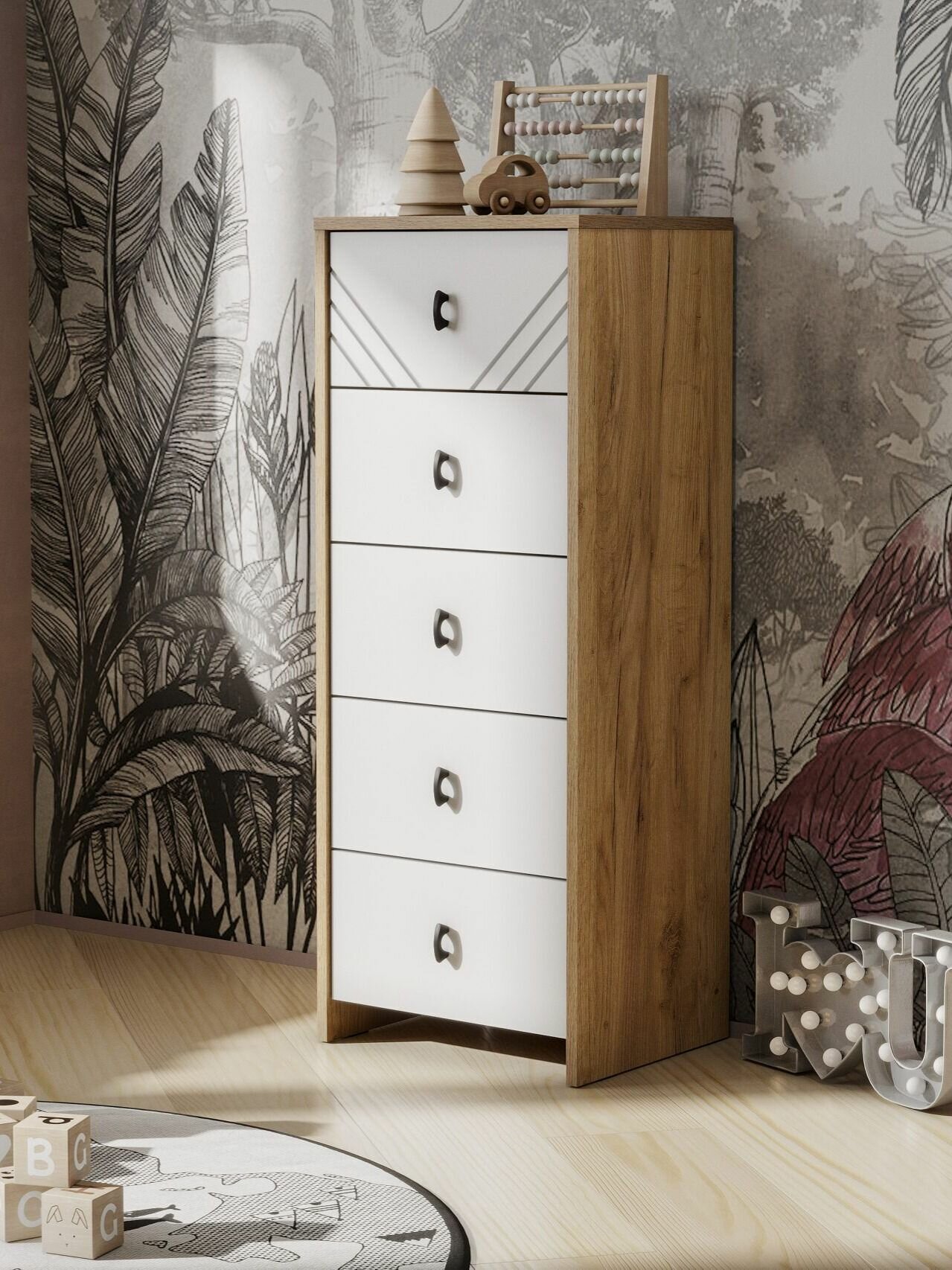 Инверсия Комод с ящиками для одежды Байкал 40,2х33,1х103 см, Дуб золотой, белый матовый