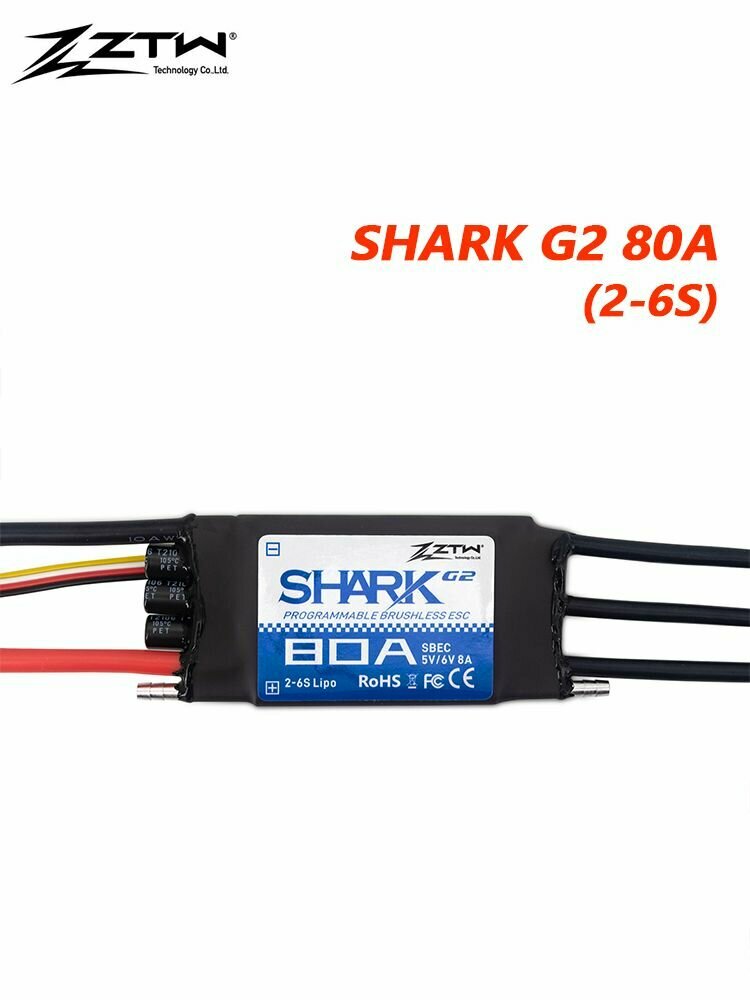 ZTW Shark G2 32bit бесколлекторный регулятор хода 80A водонепроницаемый SBEC 5/6V для RC лодок 2-6S программируемый