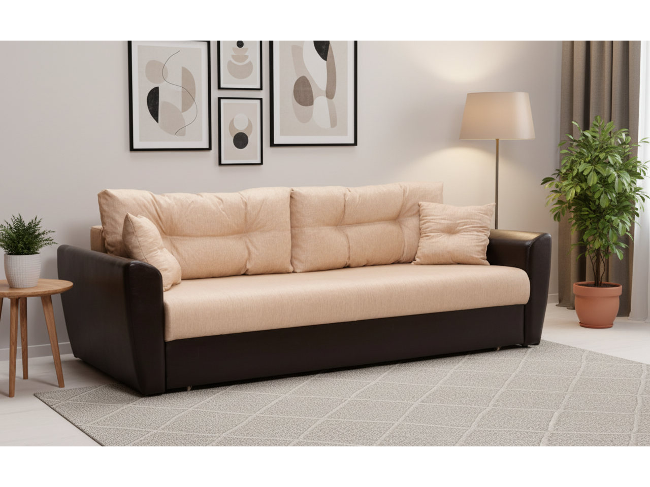 Раскладной диван, механизм книжка, сп. м.140х190 см, рогожка/экокожа бежевая