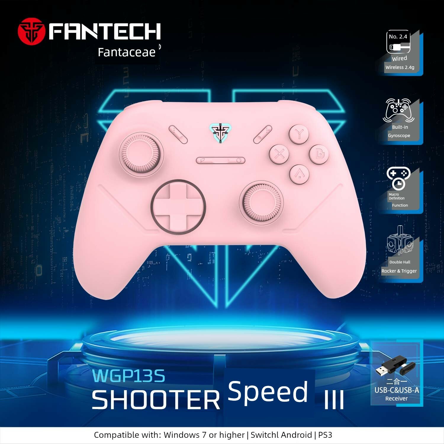 Vantek Speed III WGP13S Беспроводной и проводной геймпад для Nintendo Switch, Android, PC - Розовый