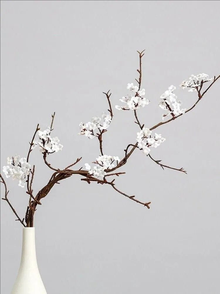 Искусственные цветы сакуры, белые ветки цветущей вишни, 87см, 1шт