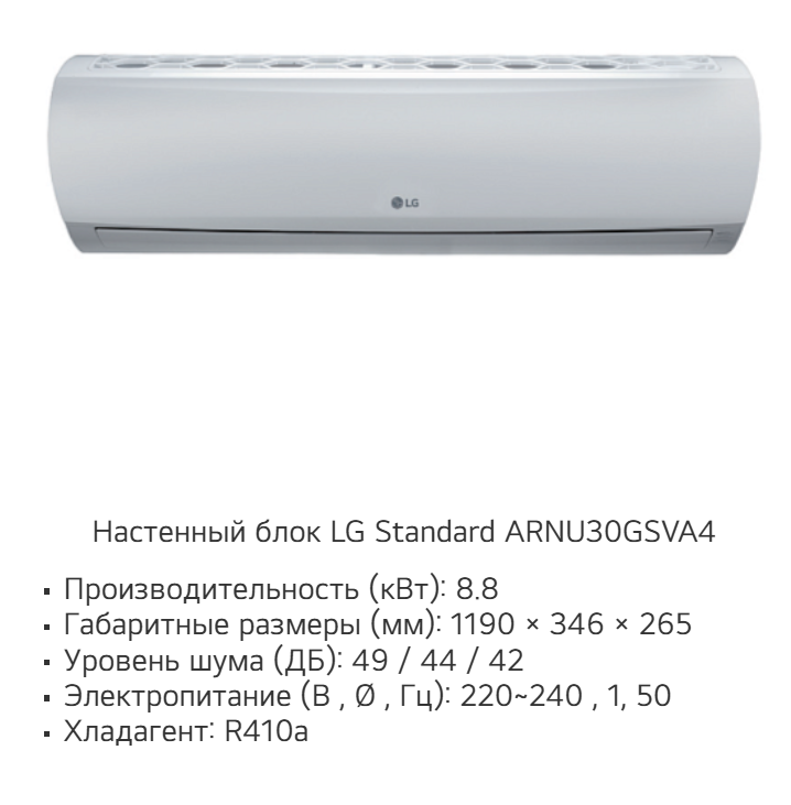 Настенный блок LG Standard ARNU30GSVA4 VRF MULTI V