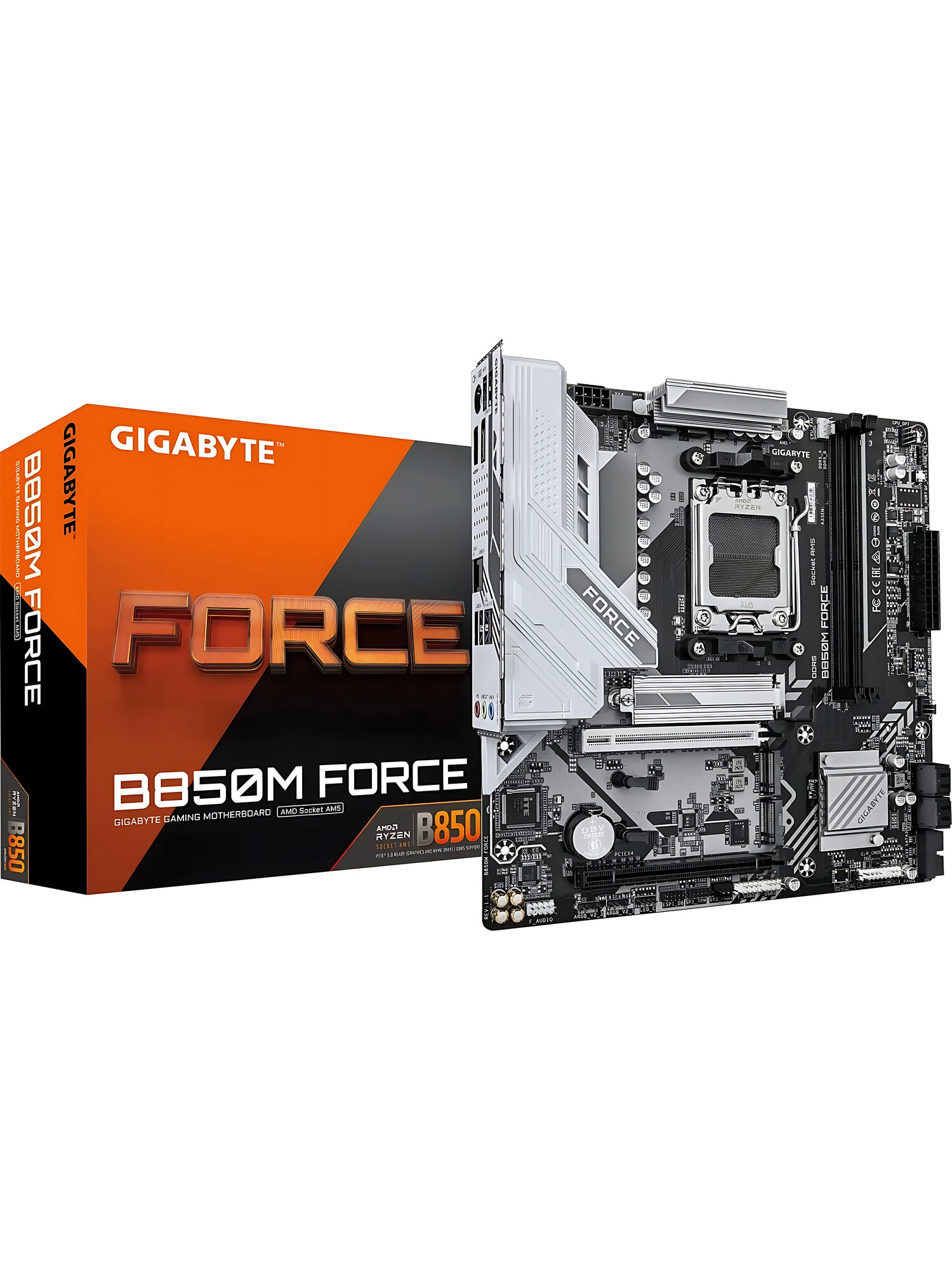 Материнская плата GIGABYTE B850M FORCE (AM5/AMD B850/2xDDR5/2xPCI-Ex16/3xM.2/SB7.1/GLAN/DisplayPort/HDMI/mATX)