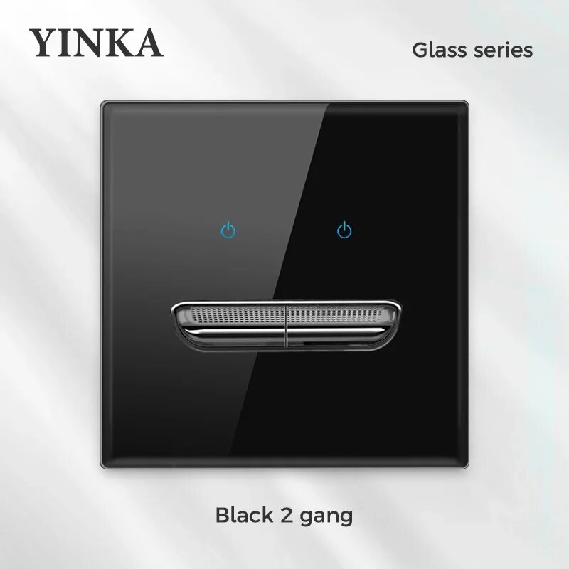 YINKA Выключатель 2gang Black из закаленного стекла