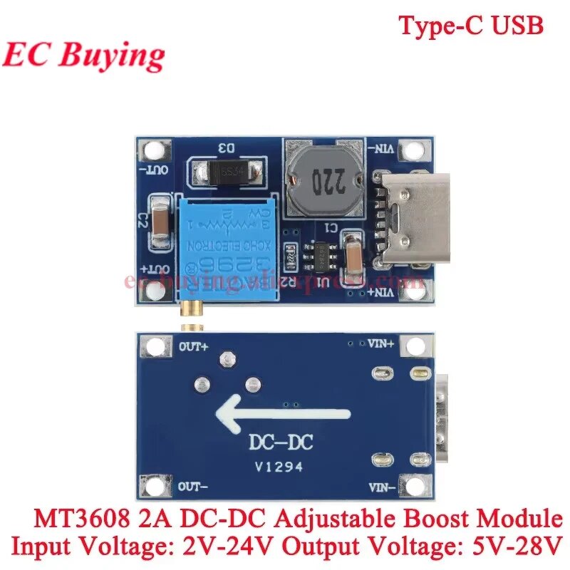 Регулятор напряжения EC Buying MT3608 2А 2В-24В в 5В/9В/12В/28В