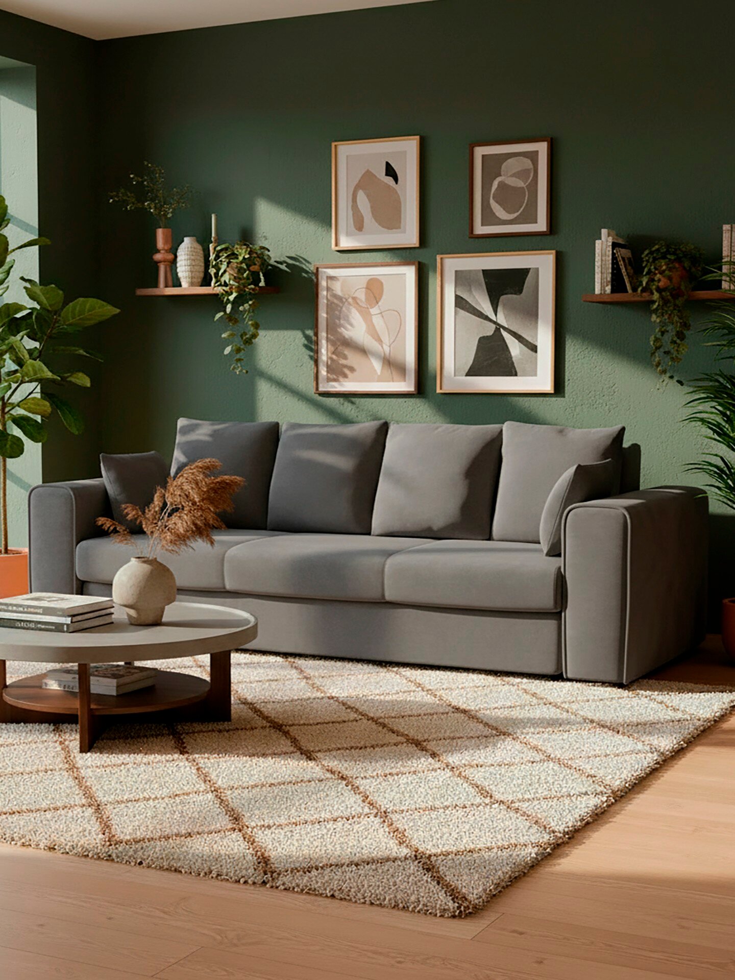 Диван Гиверни Лайт Velutto 19 NOW 230x94x80 см, серый Велютто, еврокнижка Фиеста
