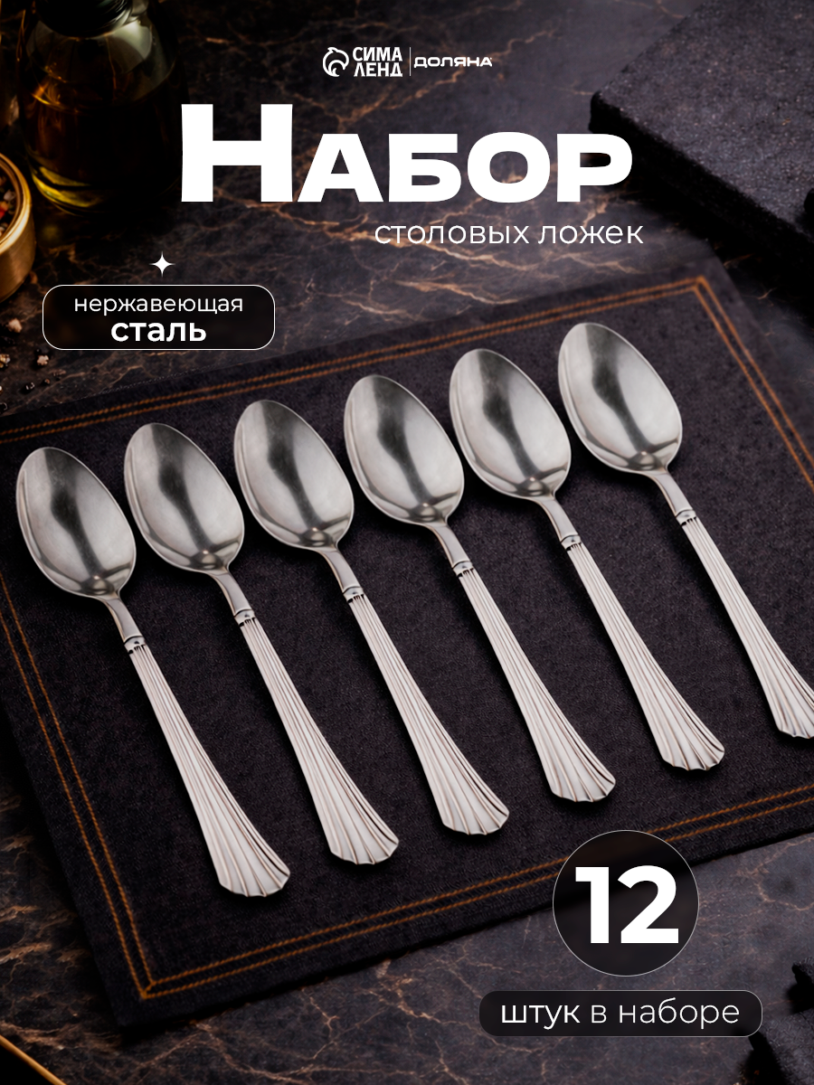 Набор столовых ложек Доляна «Снежная королева», длина 19.7 см, набор 12 шт, нержавеющая сталь, серебристый