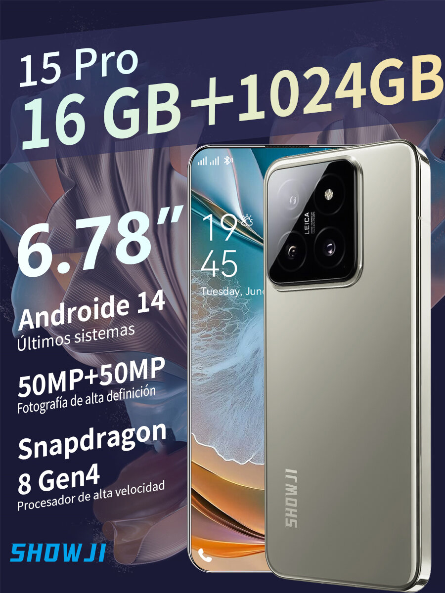 Новые смартфоны I15 pro,16 ГБ/1024 ГБ, 6.78", 50-мегапиксельная камера, Две SIM-карты, Поддержка 5G, Android 14.
