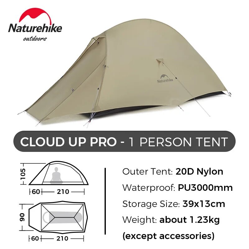 Палатка Naturehike Cloud Up Pro на 1, 2, 3 человека для отдыха на открытом воздухе, ультralегкая водонепроницаемая палатка, самоносимая палатка для походов и альпинизма