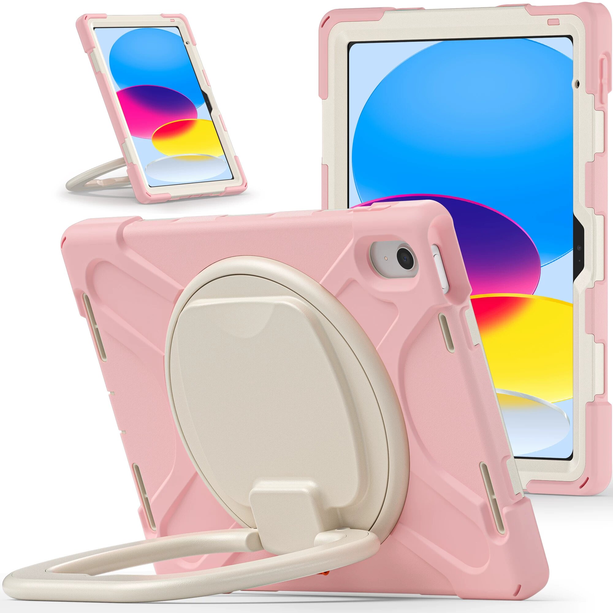 Защитный чехол-подставка из силикона для iPad Pro 2022 12.9 дюйма, цвета сакуры розовый с закаленным стеклом и ремешком
