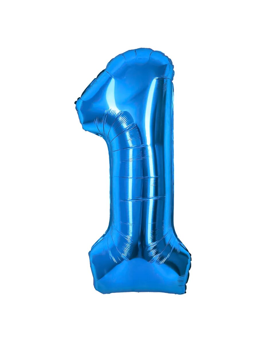 Шар (40'/102 см) Цифра, 1, Синий, Металлик, 1 шт. в уп.