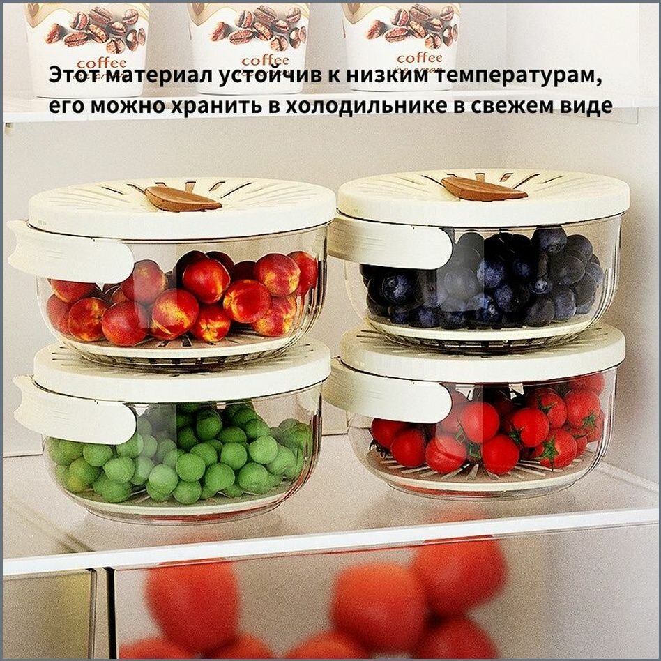 Дуршлаг-корзина 3 в 1, пищевой пластик, диаметр 15,5см, складная, кремовая — фото 1