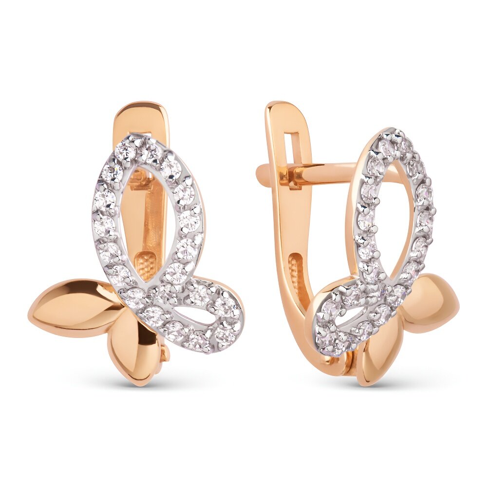 Серьги, красное золото, 585 проба, фианит