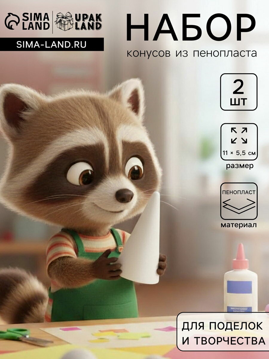 Конус из пенопласта для поделок и творчества, набор 2 шт, 11x5.5 см