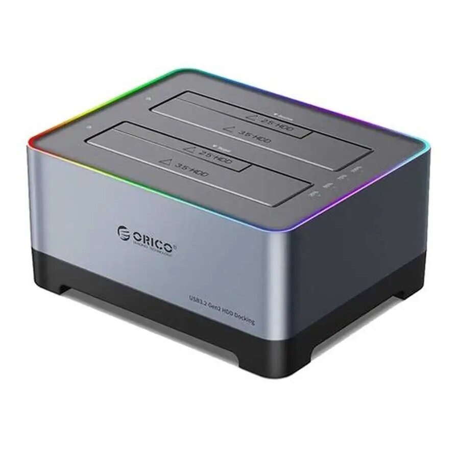 Док-станция ORICO-5828C3-C RGB, 2 отсека для дисков 2,5 и 3,5 с функцией клонирования