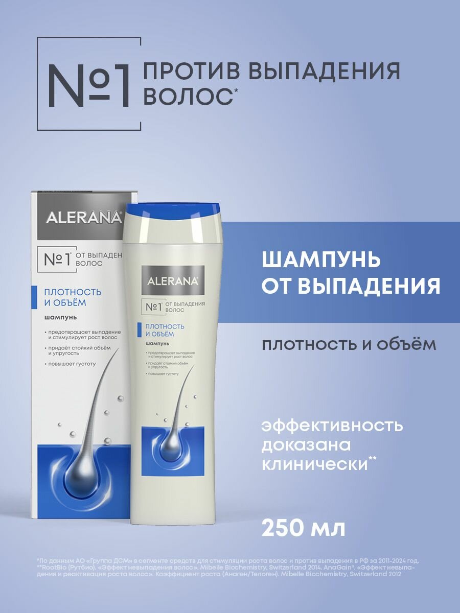 ALERANA, Безсульфатный женский шампунь от выпадения волос, для роста, плотности и стойкого объема, 250 мл