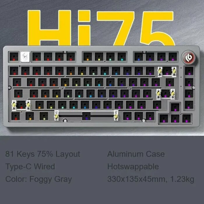 LEOBOG Игровая клавиатура проводная Hi75 DIY Kit, Foggy Gray, Wired, Aluminium, серый