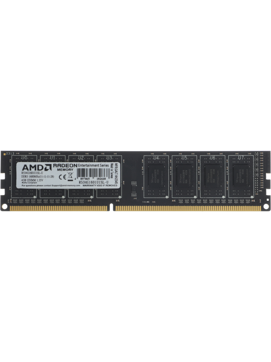 Память DDR3 4GB 1600MHz AMD R534G1601U1SL-U RTL PC3-12800 CL11 DIMM 240-pin 1.35В RTL